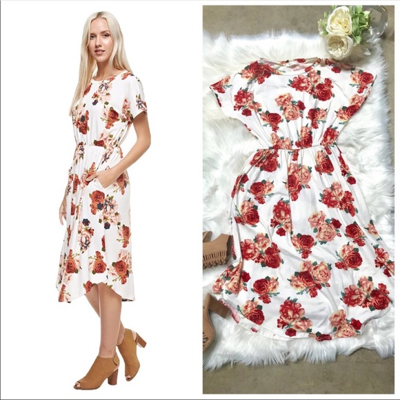Reborn J | Dresses | Reborn J Ivory Floral Midi Dress | Poshmark